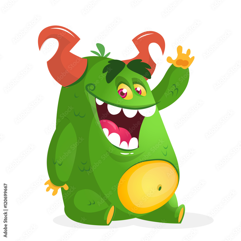 Cartoon green fat monster. Vector character Stock Vector | Adobe Stock