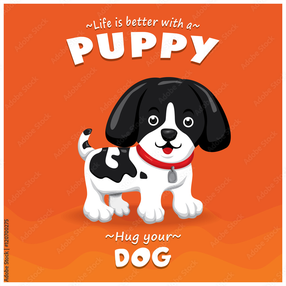 Vintage Puppy poster design with vector puppy character. Stock Vector ...