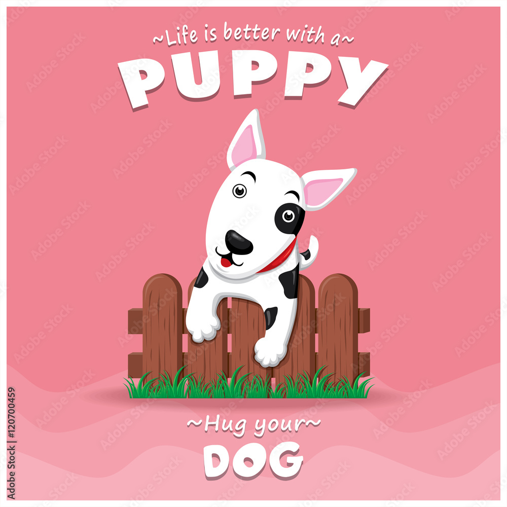 Vintage Puppy poster design with vector puppy character. Stock Vector ...