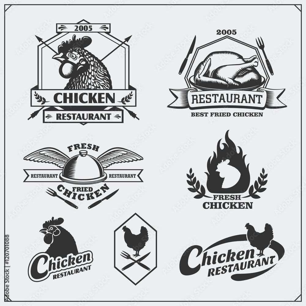 Collection of Fried Chicken meat labels, badges, emblems and design ...