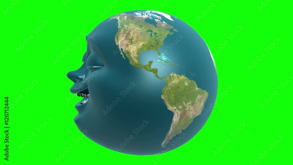 Anthropomorphic Earth on green screen, seamless loop. 3D animation in ...
