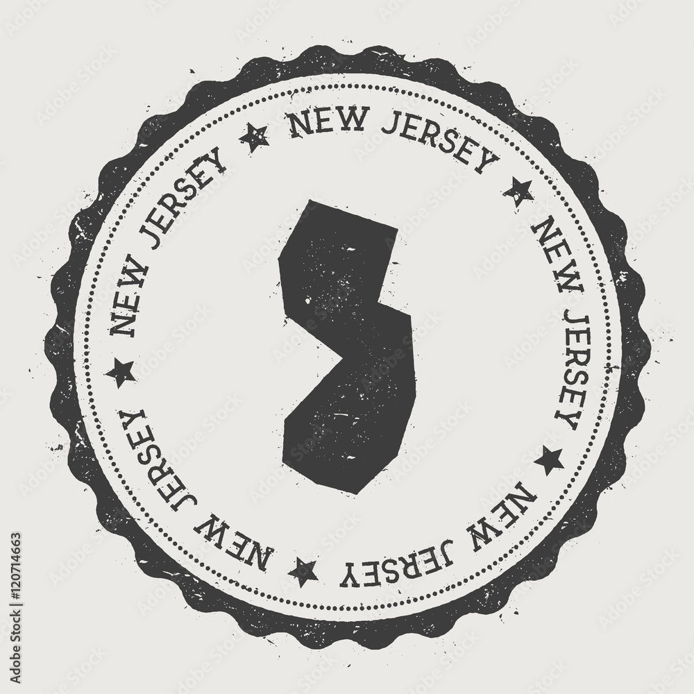 New Jersey vector sticker. Hipster round rubber stamp with US state map ...