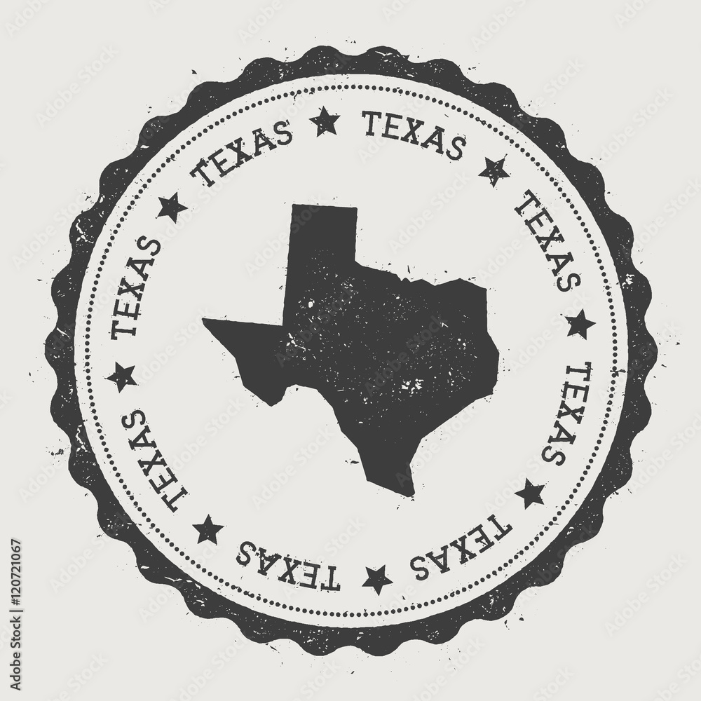Texas vector sticker. Hipster round rubber stamp with US state map ...