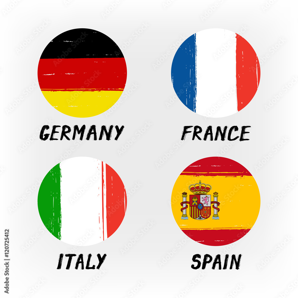 Set Of 4 Flags - Round Icons - Germany France Italy Spain Stock Vector ...