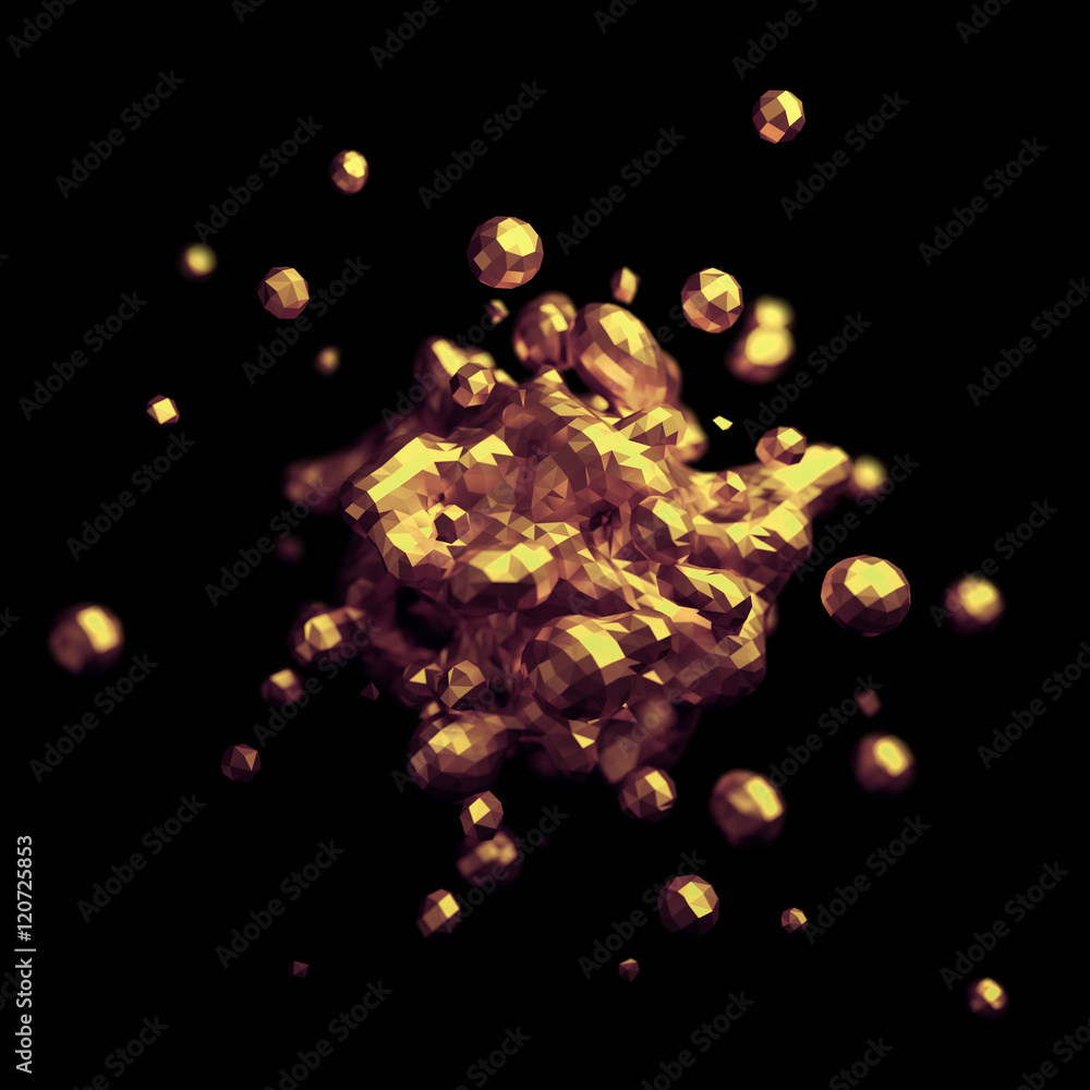 Abstract 3d rendering of chaotic low poly liquid. Background with ...