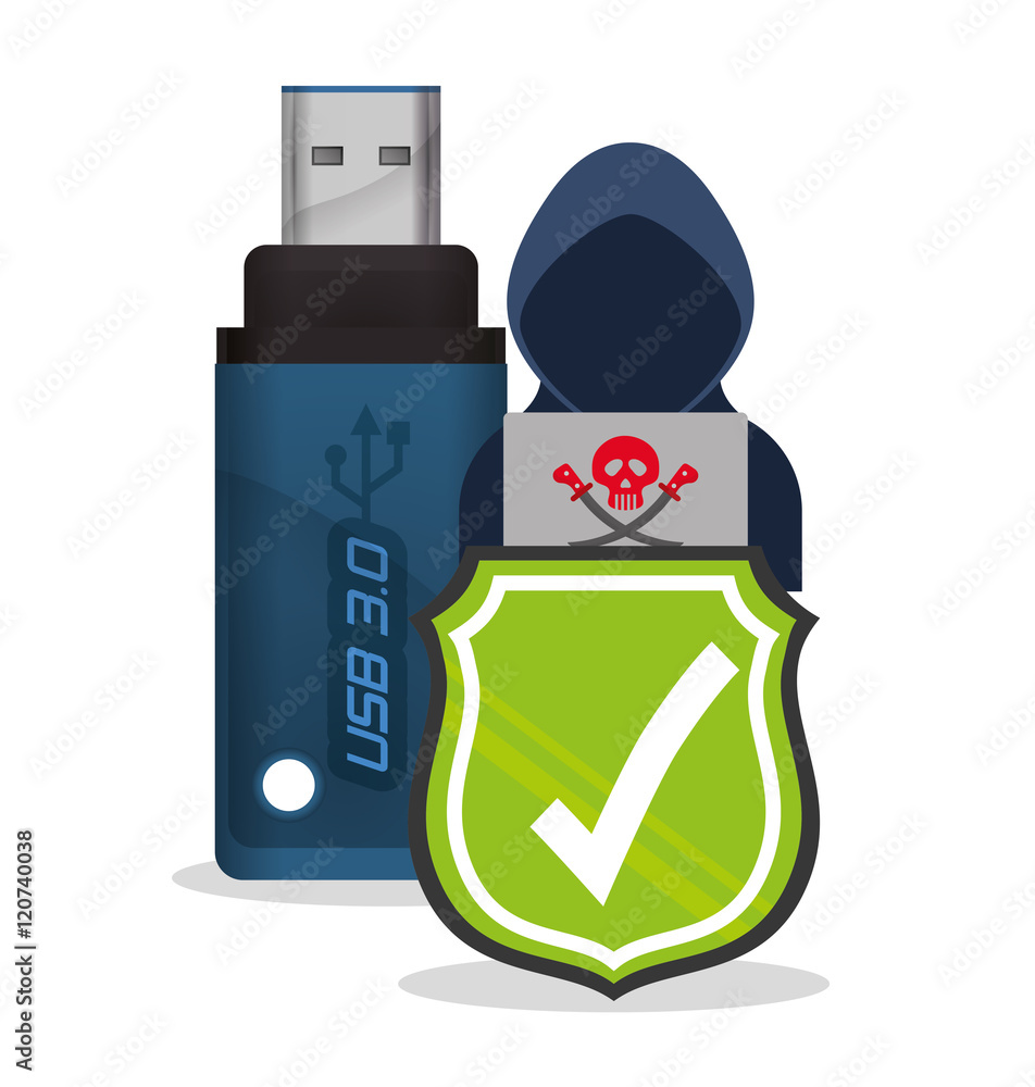 Hacker usb and laptop icon. Cyber security system and media theme ...