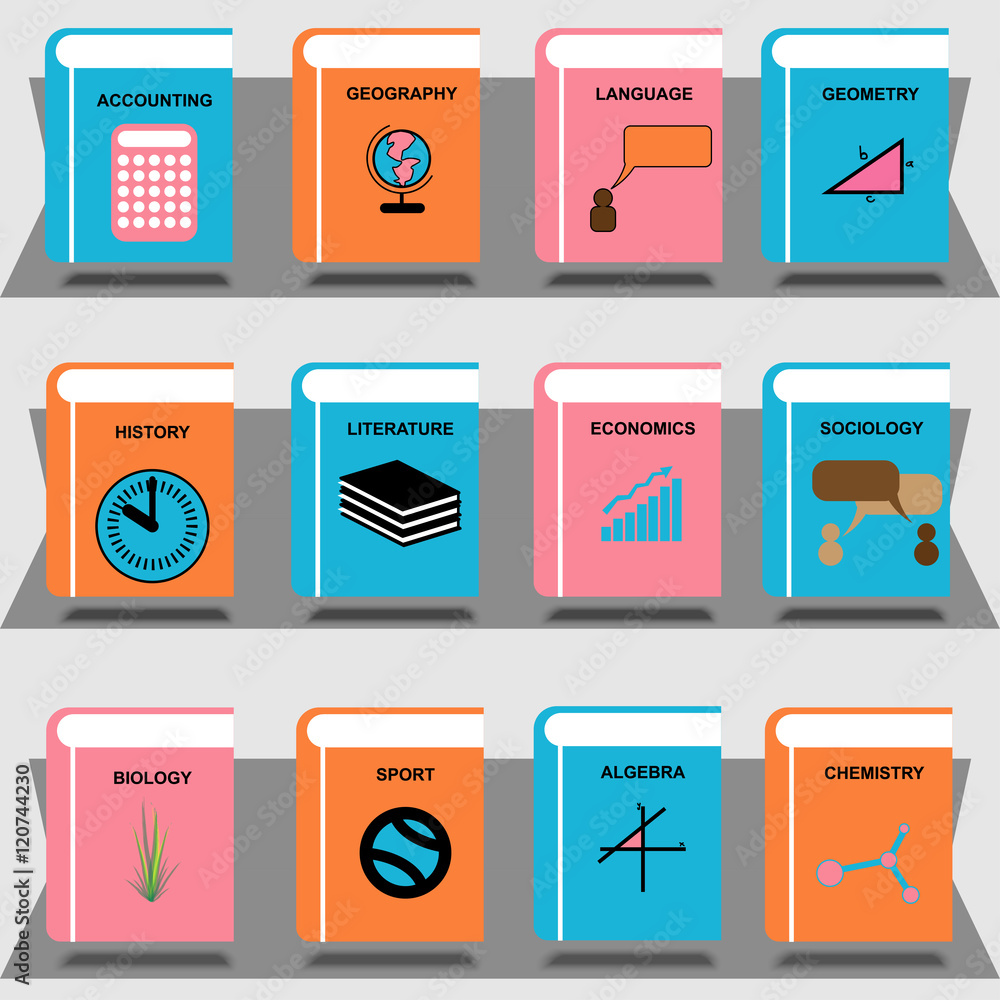 Set of colorful course book icon. Vector education concept design Stock ...