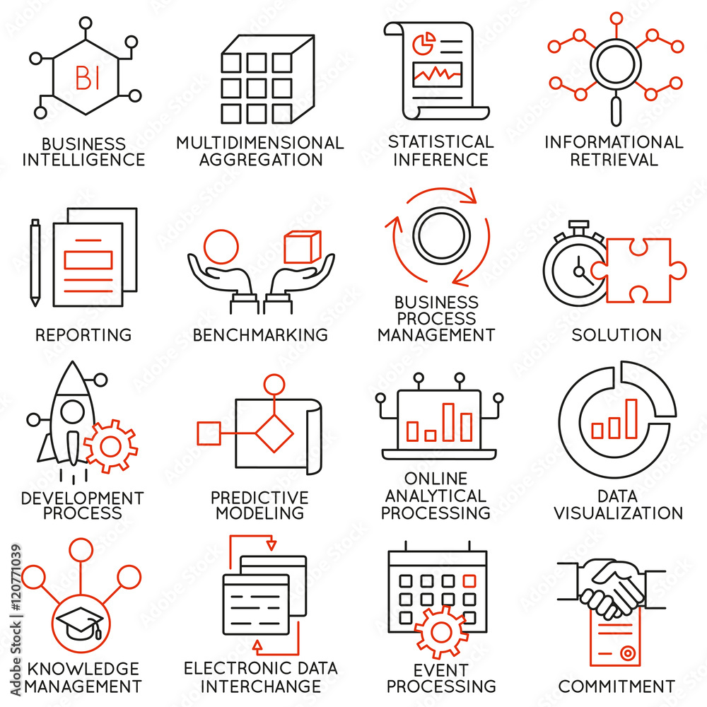 Vector set of 16 icons related to business management, strategy, career ...