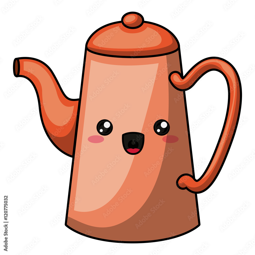 Kettle with kawaii face icon. Cute cartoon and character theme ...