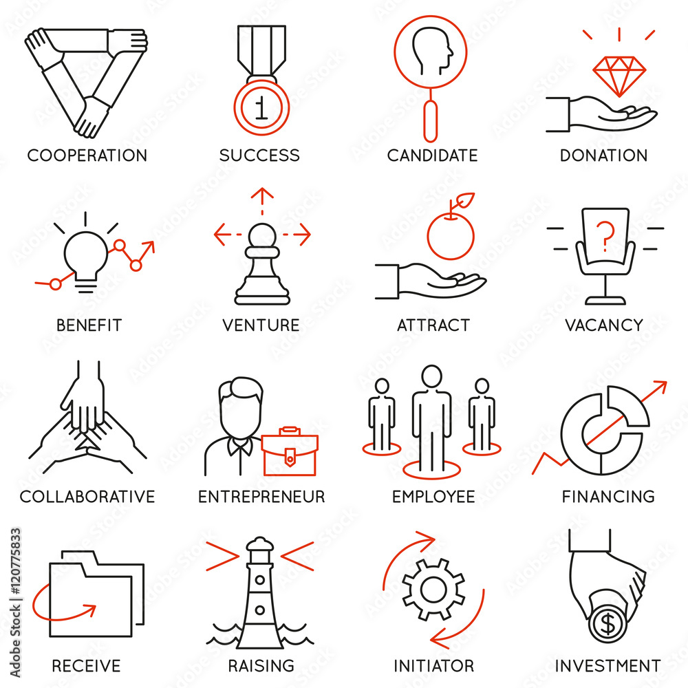Vector set of 16 icons related to business management, strategy, career ...