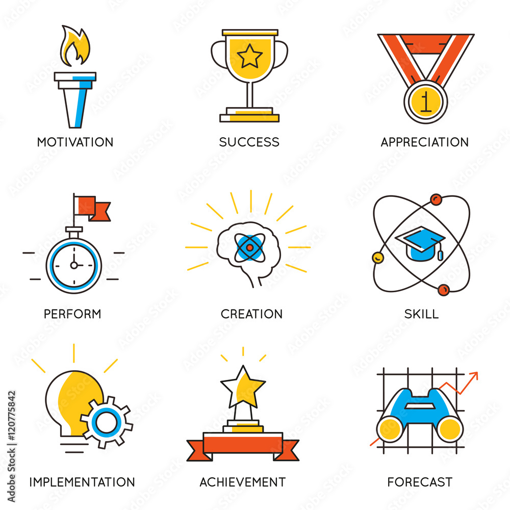 Vector set of icons related to career progress and business management ...