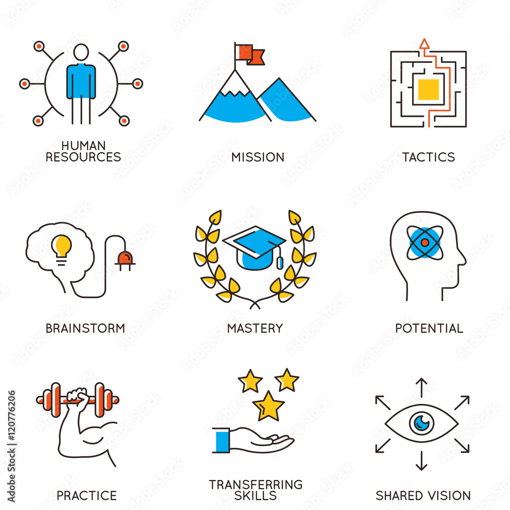 Vector set of icons related to career progress and business management ...