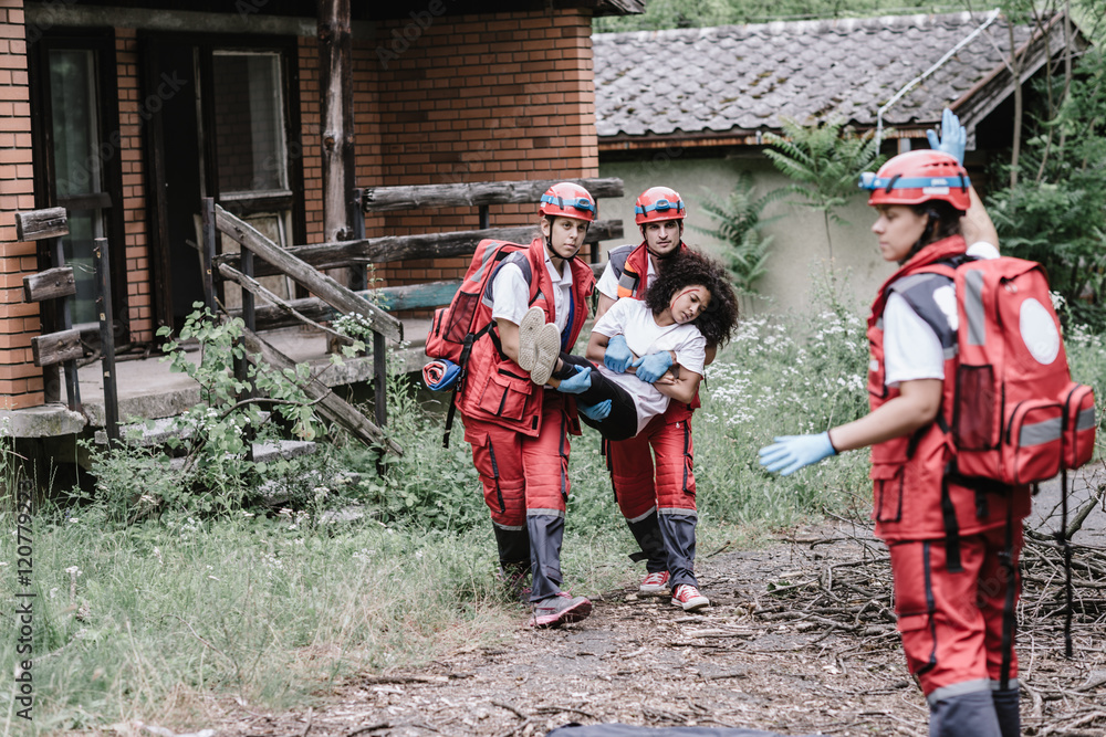 Victim evacuation from disaster struck area Stock Photo | Adobe Stock