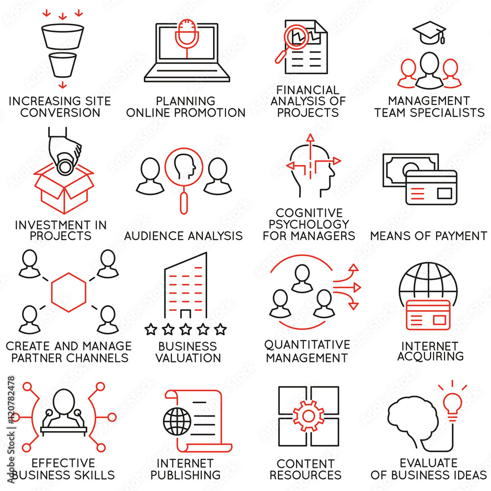 Vector set of 16 icons related to business management, strategy, career ...