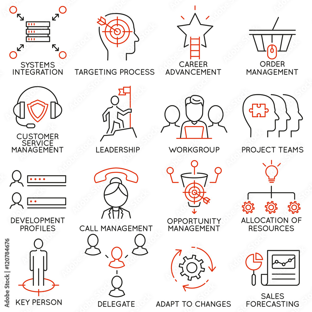 Vector set of 16 icons related to business management, strategy, career ...