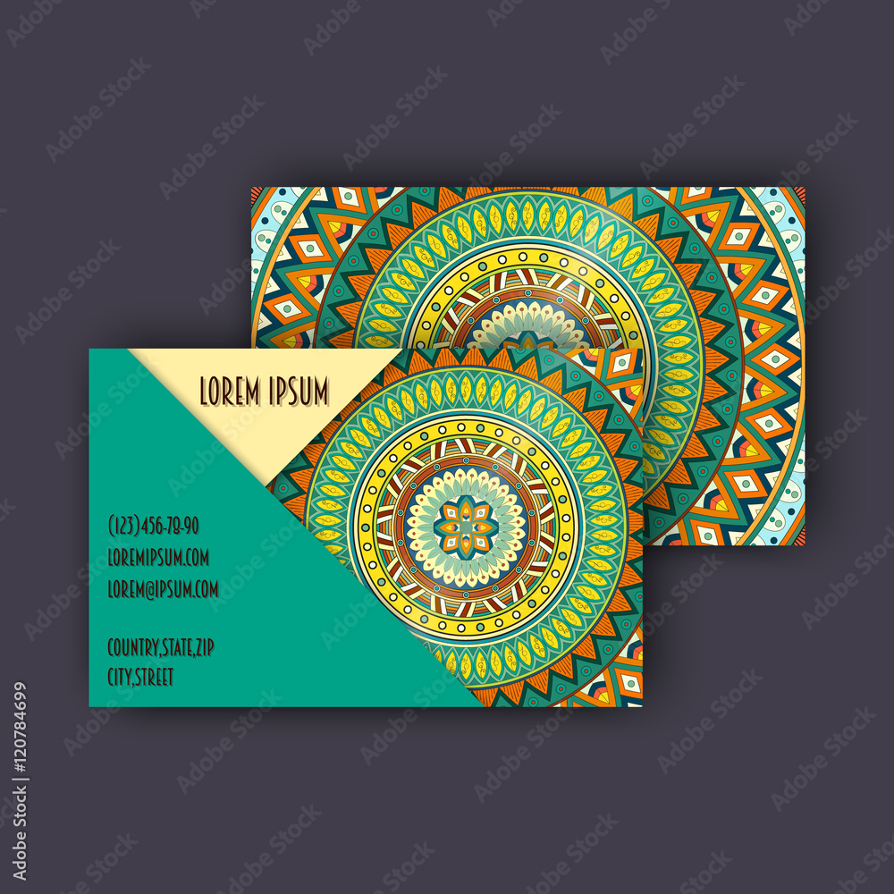 Vector vintage visiting card set. Floral mandala pattern and ornaments ...