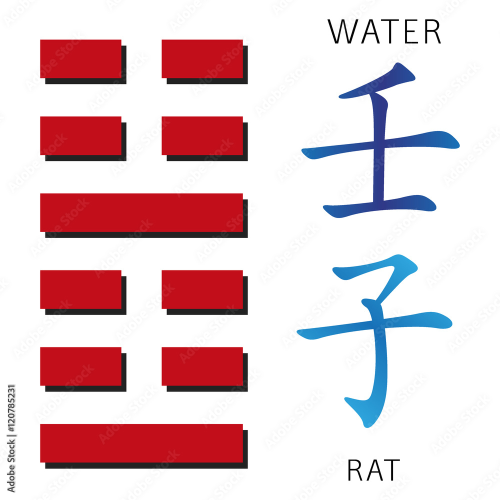 Symbol of i ching hexagram from chinese hieroglyphs. Translation of 12 ...