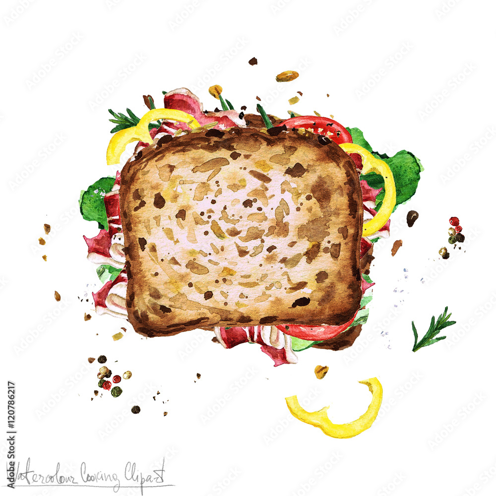 Watercolor Food Clipart - Sandwich Stock Illustration | Adobe Stock