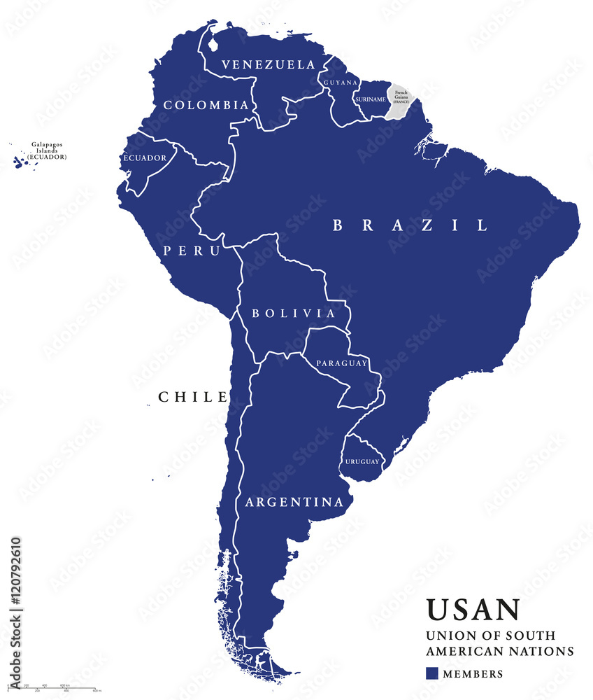 USAN, Union of South American Nations map, an intergovernmental ...
