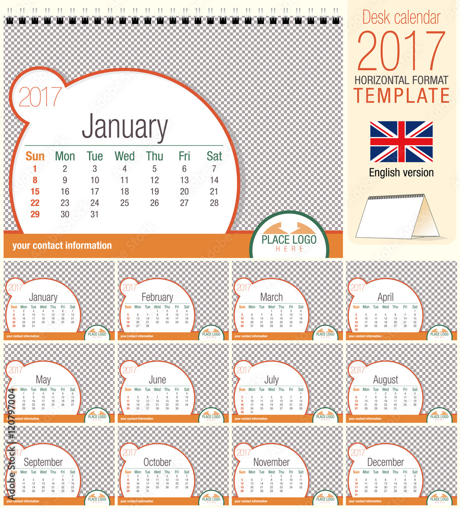 Desk triangle calendar 2017 template. Size: 210mm x 150mm. Format A5 ...