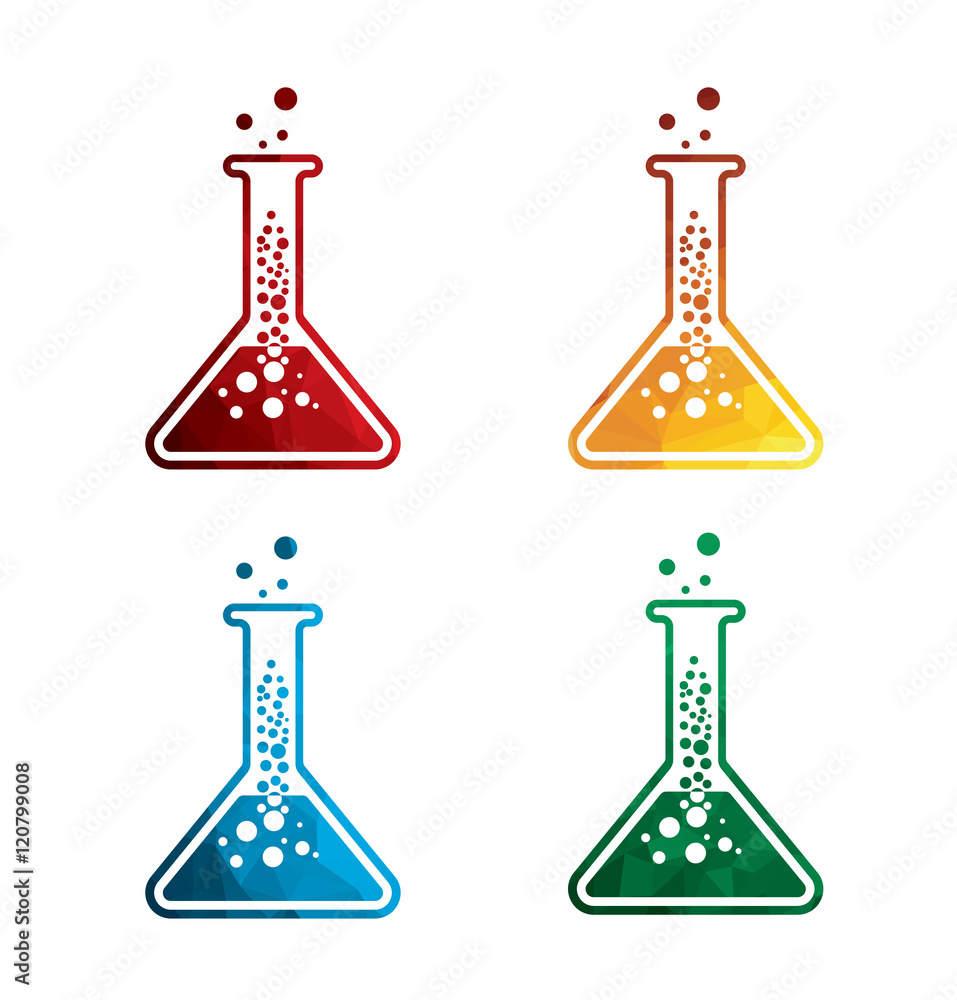 colorful flask icons on white background. Laboratory equipment icons ...