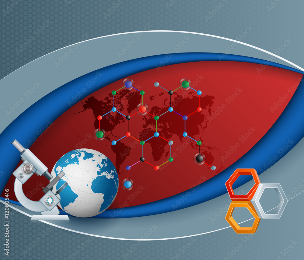 Abstract, science concept idea, background with microscope, Earth globe ...