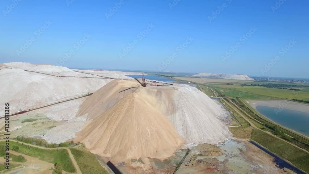 4k areal shows how work above potash mines organized. Huge artificial ...