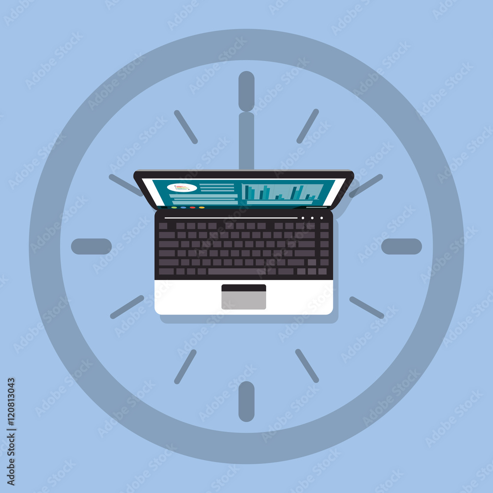 flat design computer with office related icons vector illustration ...
