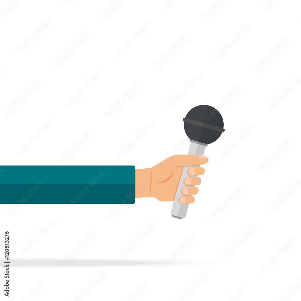 Hand holding microphone. Flat design vector illustration isolated on ...