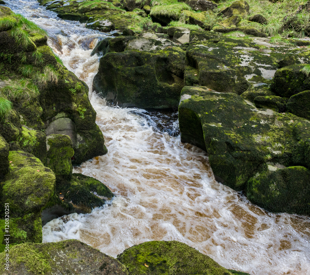 The famous Strid waterfall caused by the narrow gorge of the river ...