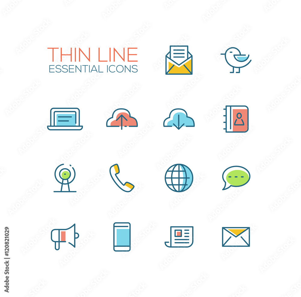 Network and Technology Symbols - thick line design icons set Stock ...