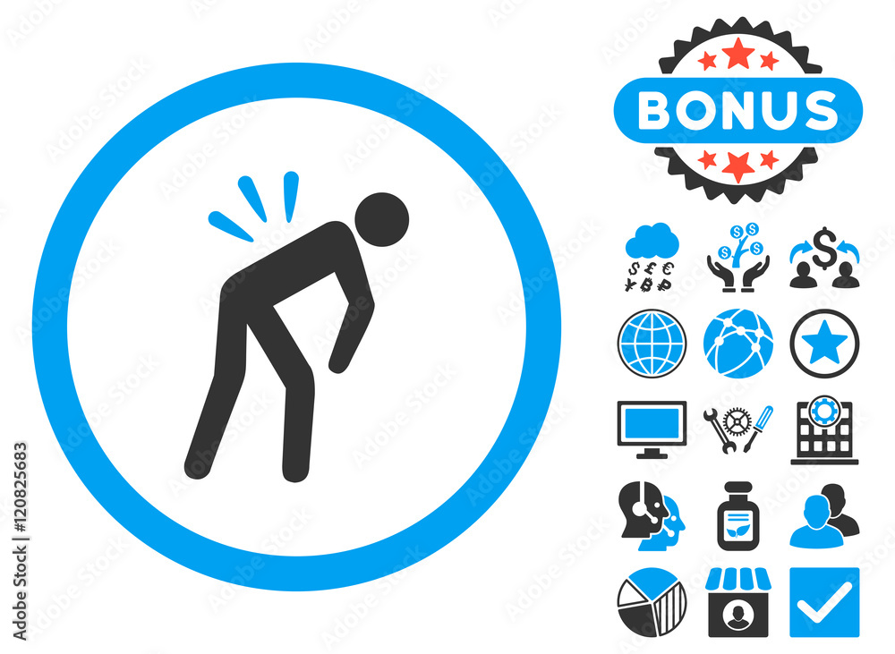 Backache icon with bonus pictures. Vector illustration style is flat ...