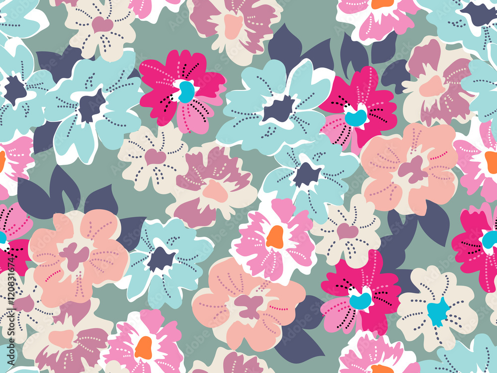 Cute modern floral print - seamless background Stock Vector | Adobe Stock