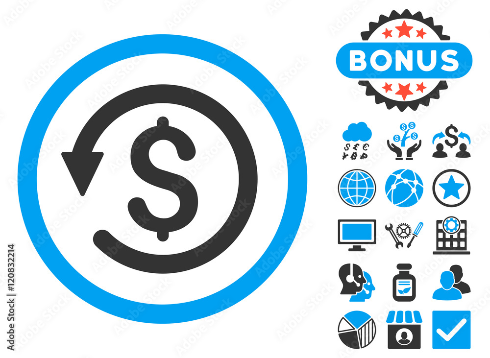 Chargeback icon with bonus pictogram. Vector illustration style is flat ... Chargeback icon with bonus pictogram. Vector illustration style is flat ...