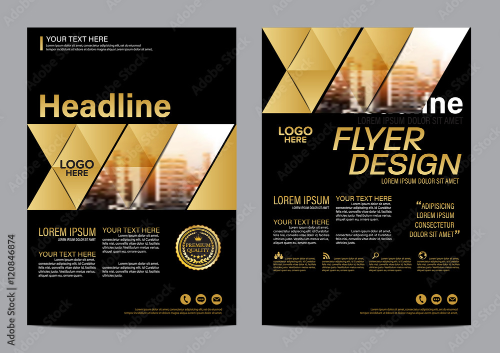 Gold Brochure Layout design template. Annual Report Flyer Leaflet cover ...