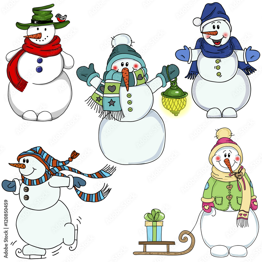 Snowmen collection isolated on white background. Vector illustration ...