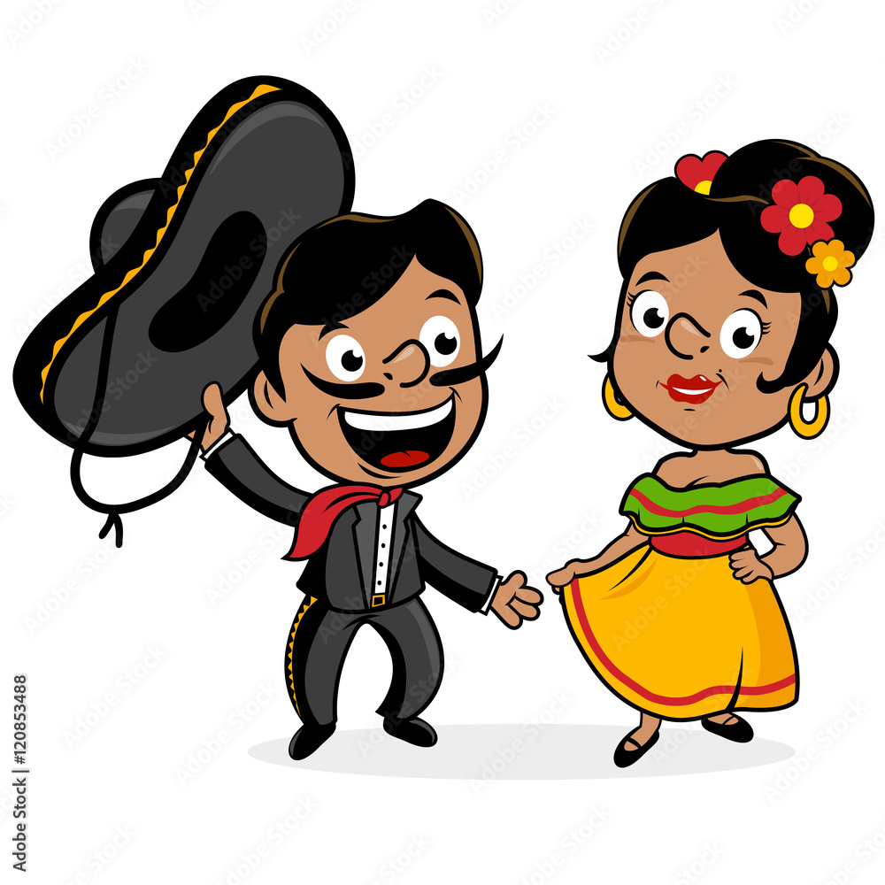 Cartoon Mexican mariachi man and woman. Vector illustration Stock ...