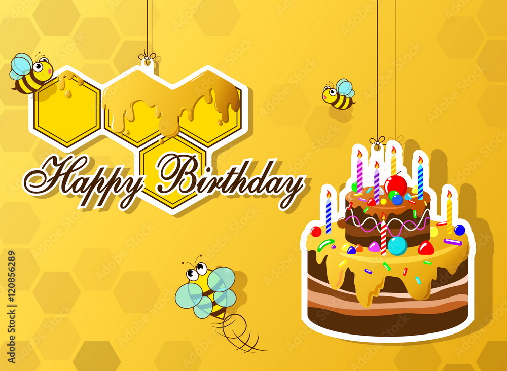 happy birthday card with cute bee Stock Vector | Adobe Stock