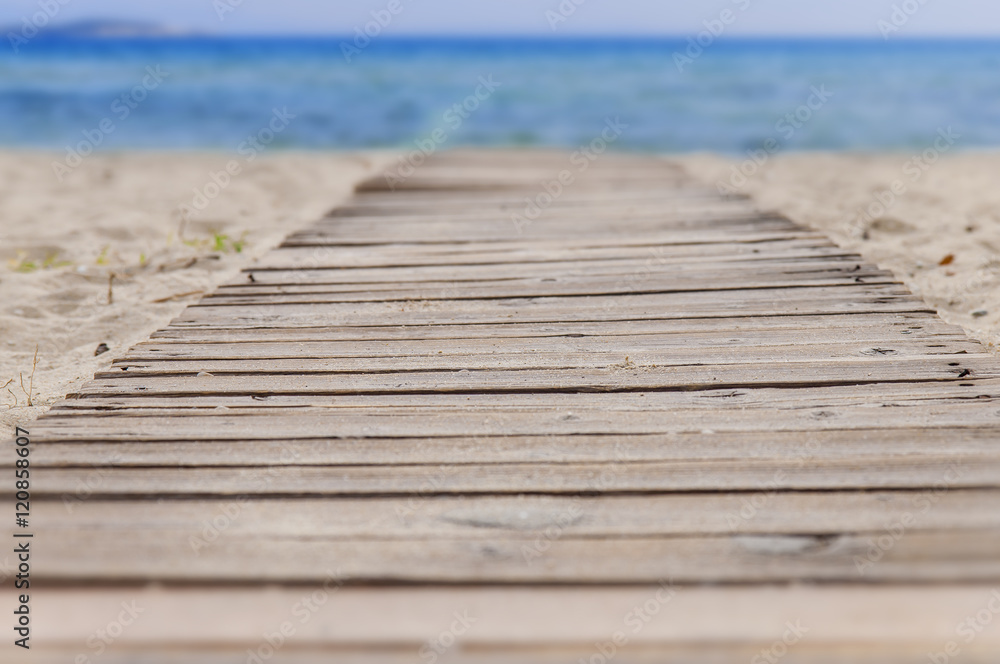 Beach wooden path and sea background Stock Photo | Adobe Stock