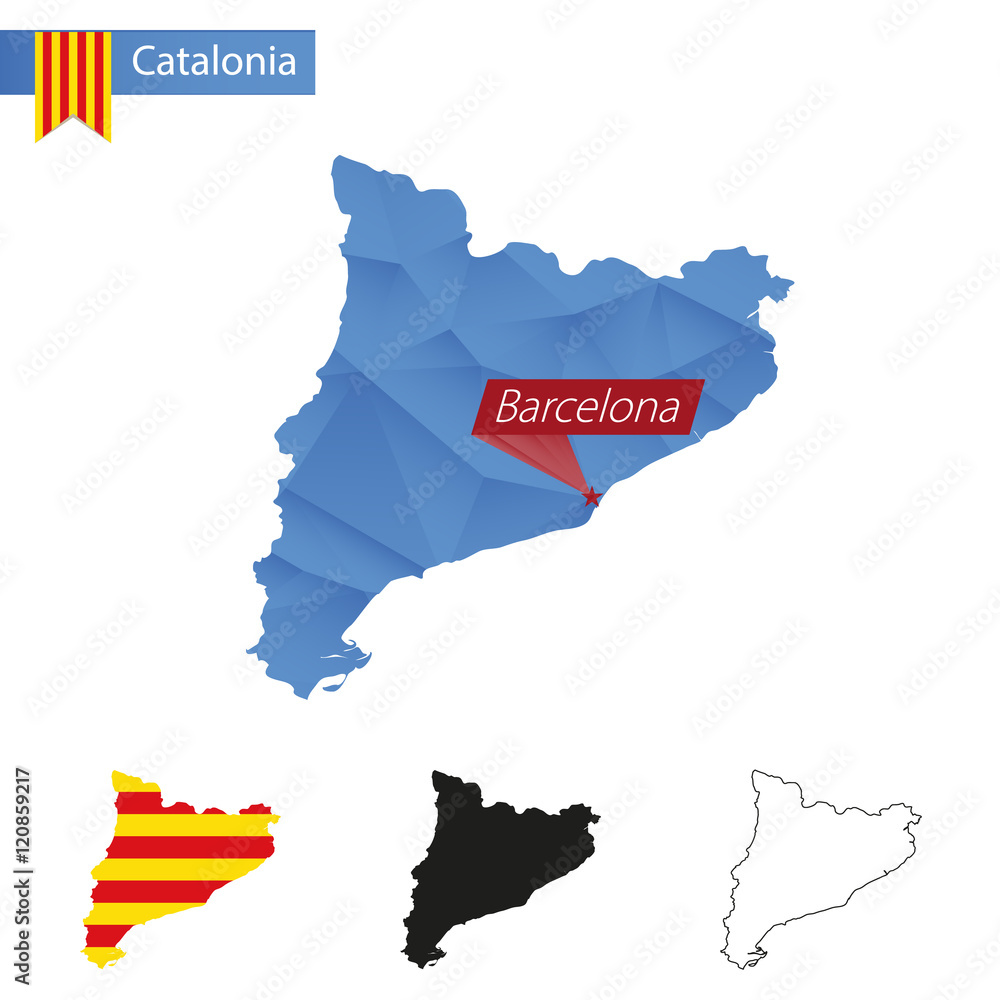 Catalonia blue Low Poly map with capital Barcelona. Stock Vector ...