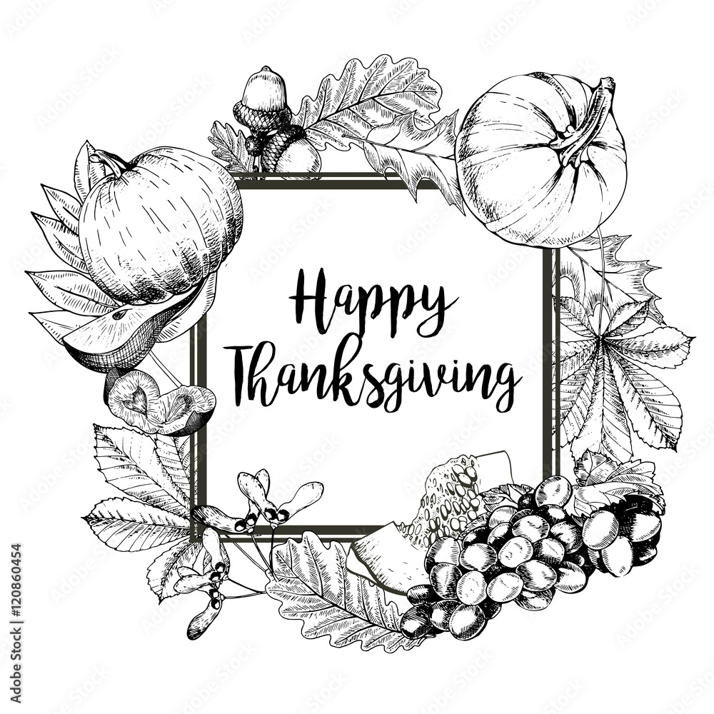 Vintage Thanksgiving Clip Art Black And White