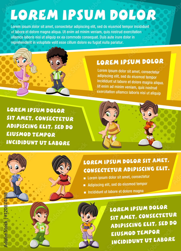 Vector brochure backgrounds with cartoon children. Infographic template ...