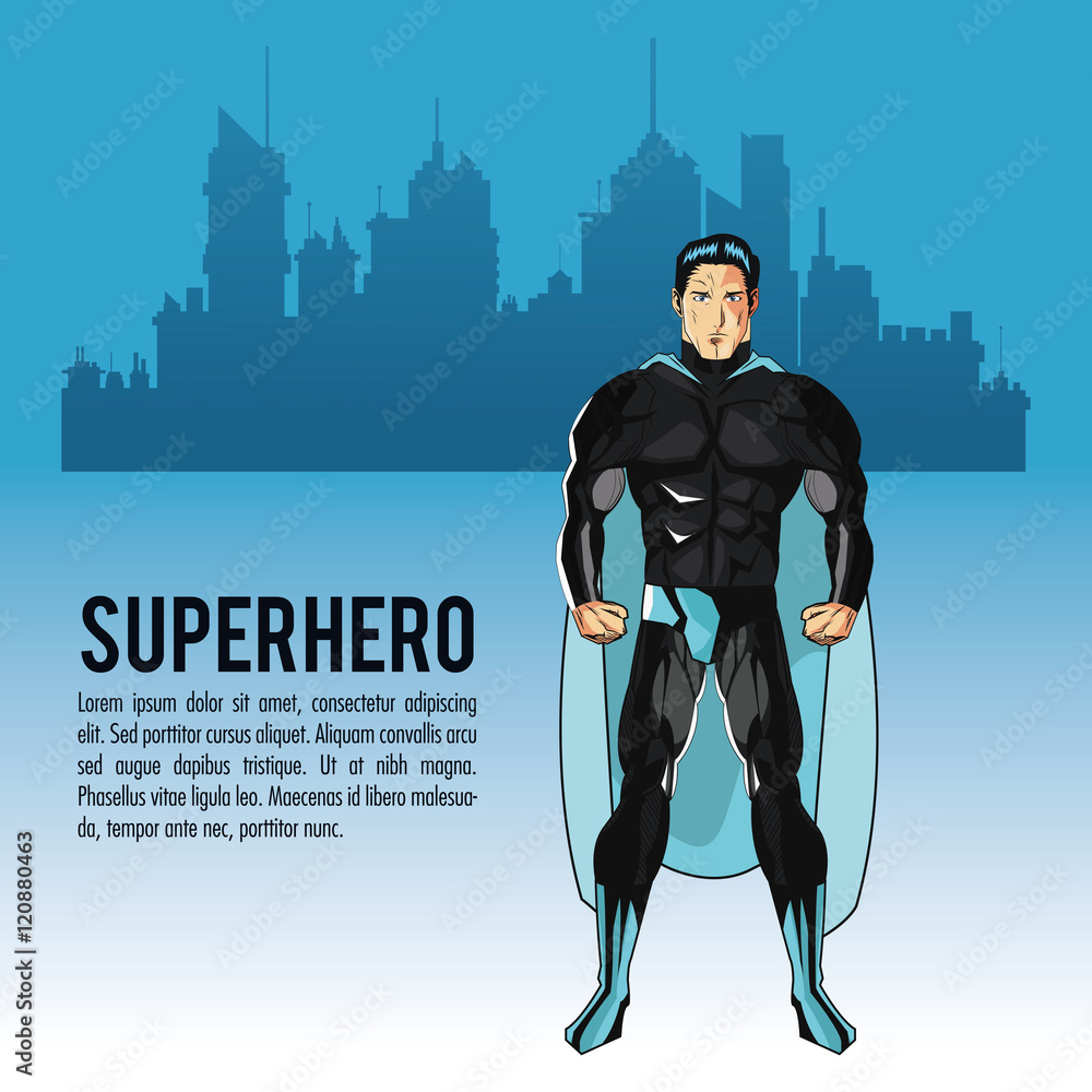 Superhero man cartoon with uniform icon. Comic power costume and hero ...