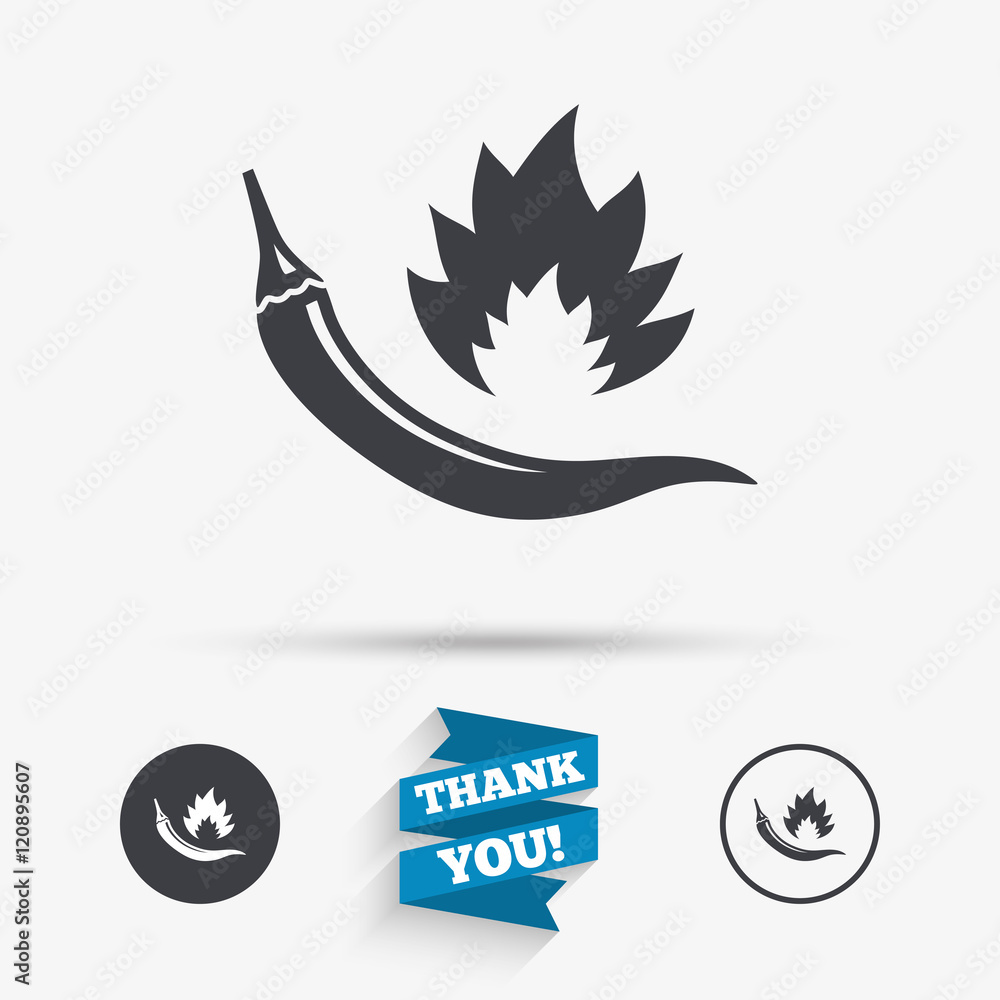 Hot chili pepper sign icon. Spicy food symbol. Stock Vector | Adobe Stock