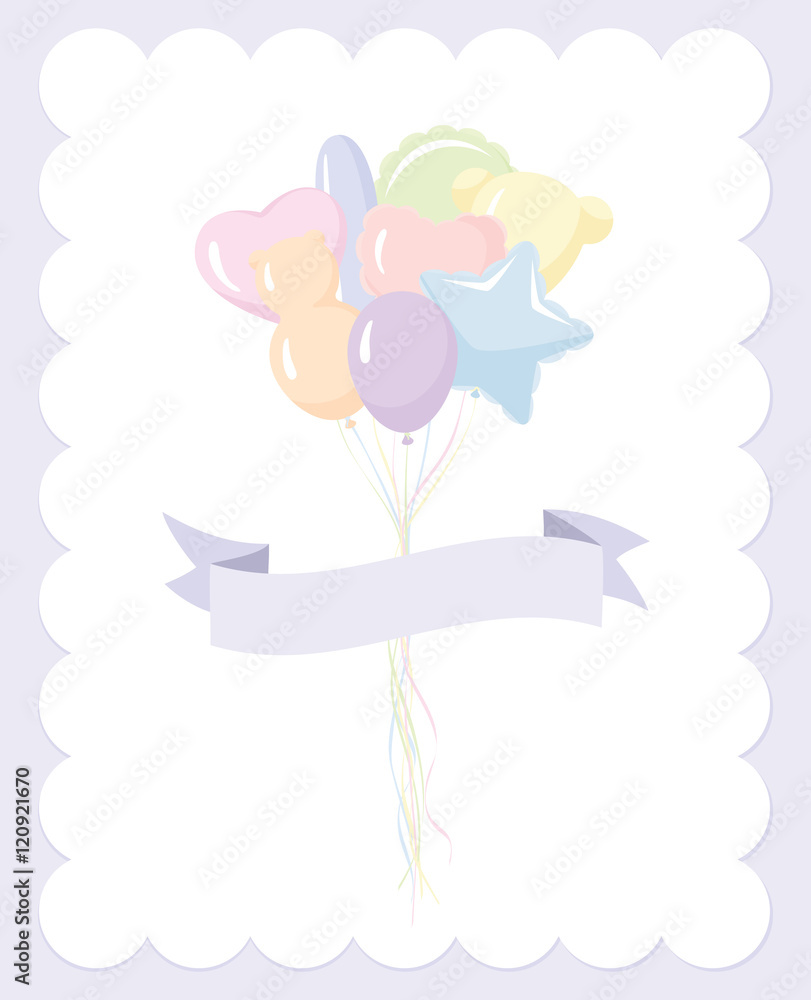 Baby balloon invitation: party balloons in pastel colors and different ...