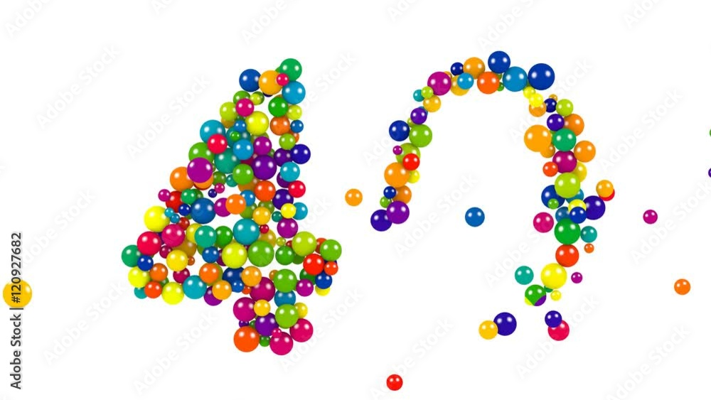 Decorative brightly colored number 40 formed of small balls of ...