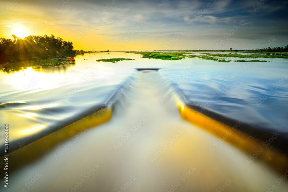 Dam catchment from which water is flowing. Stock-Foto | Adobe Stock