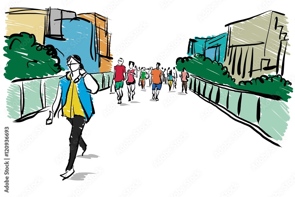 people walking in urban scene Stock Illustration | Adobe Stock