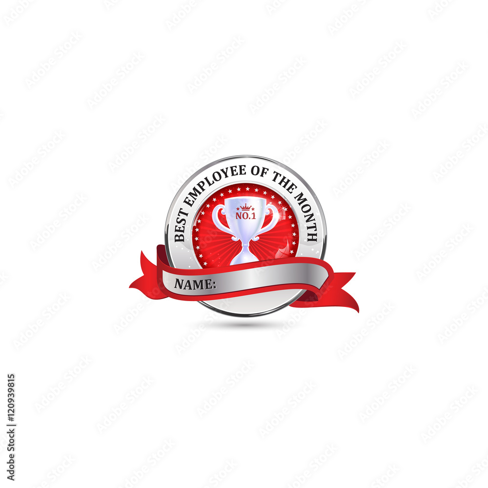 Best employee of the month - metallic red ribbon / label with champions ...