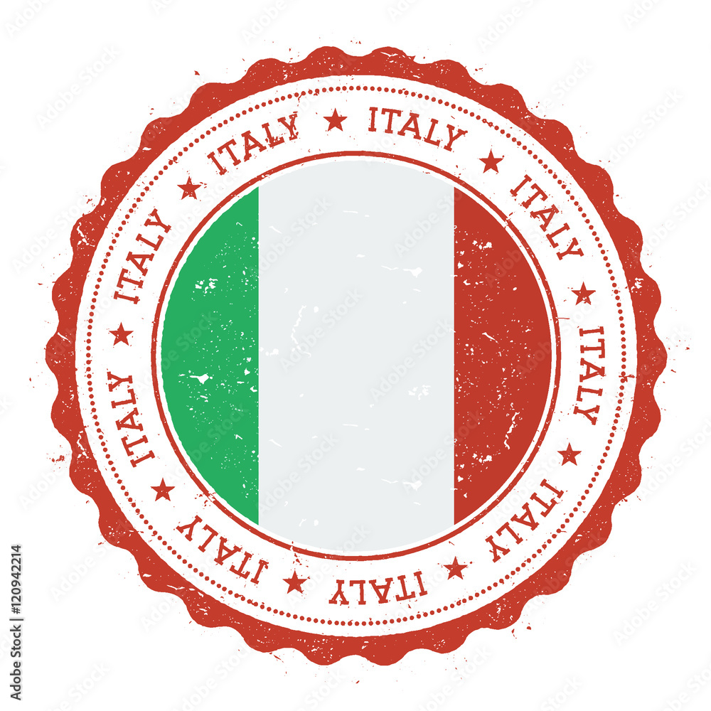 Grunge rubber stamp with Italy flag. Vintage travel stamp with circular ...